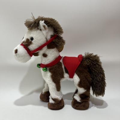 China Running Pinto Pony Plush Toy with Hoofbeats Button on Foot Electric Running Horse with Christmas Outfit for sale