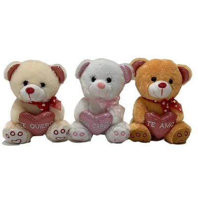 China 20 Cm 3 CLRS Adorable Plush Bears W/ Glitter Heart Toys Valentine'S Day Gifts for sale
