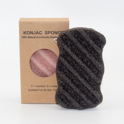 Cina Wave Shaped Bamboo Charcoal Black Konjac Sponge For Sensitive Skin in vendita
