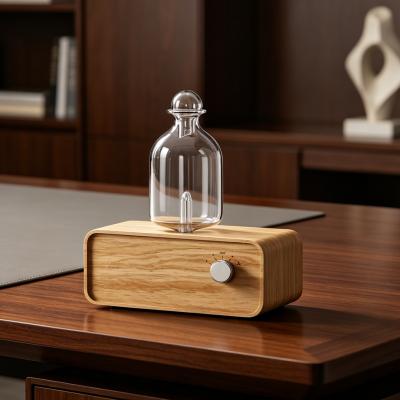 2-Fluid Art Glass Hourglass Wood Aroma Diffuser with Cold-air Diffusion ...