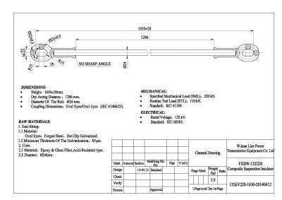Cina isolante di sospensione lungo composito di 132KV 220KN Rod, linea elettrica isolanti FXBW-132/220 in vendita