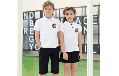 China Custom Short Sleeves Cotton White Students School Uniforms For Boys / Girls for sale
