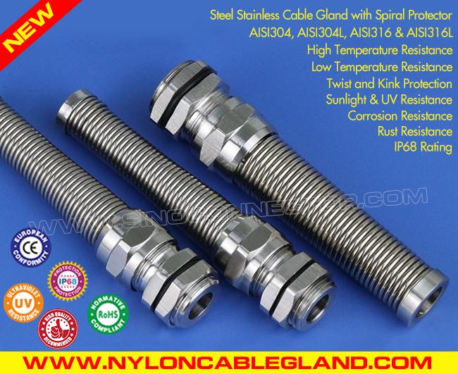 Stainless Steel Spiral Strain Relief EMC (EMV, EMI) Cable Glands Cable Cord Grip Connectors Joints Fittings