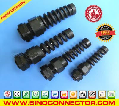 China Standaardtype (gedeeld type) IP68 Plastic Geïsoleerde Kabelklieren PG7-PG21 met Spiral Flex & Bend Protector Te koop