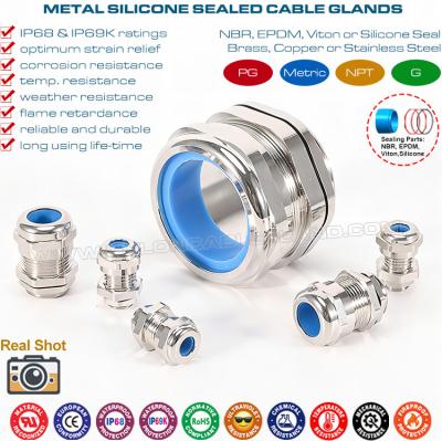 Cina Ghiandole di cavo metalliche d'ottone di rame della PAGINA (prese) del cavo IP68 con le guarnizioni & i giunti circolari blu termoresistenti del silicone in vendita