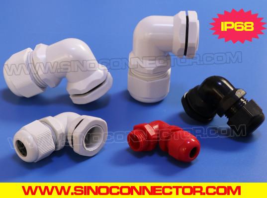 IP68 Right Angle Polyamide / Nylon Cable Glands in PG, Metric & NPT threads