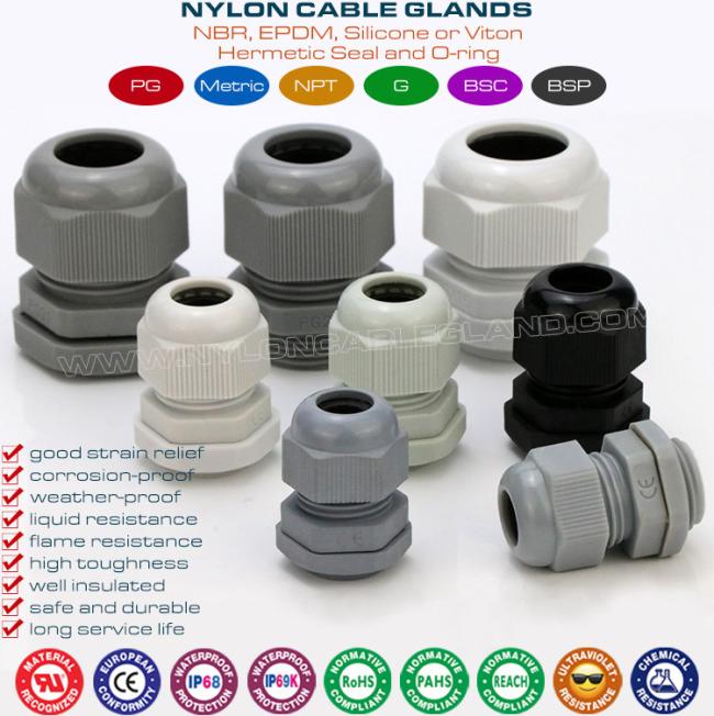 Waterproof PG Cable Glands, Nylon Polyamide, PG7-PG48, IP68 & IP69K, Grey RAL7035 / RAL7001 / RAL7005