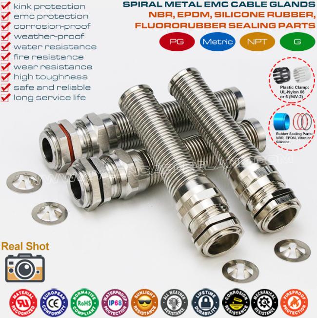 Pressacavi EMC acciaio inossidabile 304/316 PG7~PG48 con protezione cavo a spirale