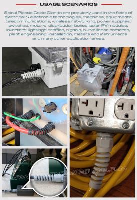 China Standaardtype (gedeeld type) IP68 Plastic Geïsoleerde Kabelklieren PG7-PG21 met Spiral Flex & Bend Protector Te koop