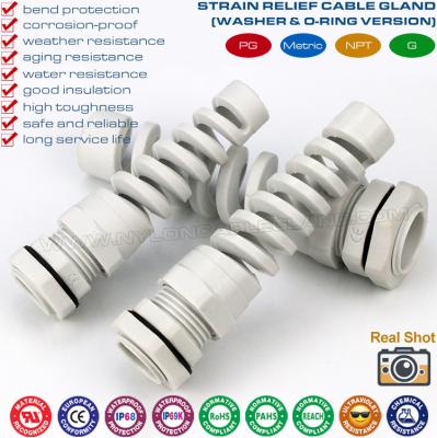 China Polyamide 6 Waterdicht IP68 Flexible Cable Glands en Nylon 6 Spiral Cable Strain Reliefs met G Thread Male Te koop