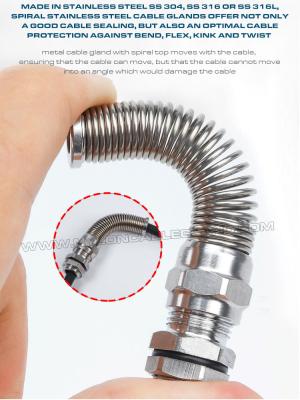 Cina SS316L, SS316, SS304 Glandula di cavo metallico in acciaio inossidabile IP68 con sollievo dello sforzo a spirale in vendita
