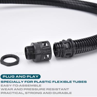 China M12-M63 Metric Conduit Connectors, Straight Flexible Conduit Fittings Plastic Conduit Glands for Hose Tubes AD10-AD54.5 for sale