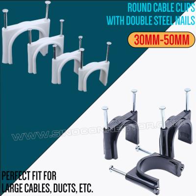 China Ø2.5mm~25mm Plastic Cable Clips c/w Single Nail en Ø30mm~50mm Round Cable Clips c/w Double Nails voor Kabelbeheer Te koop