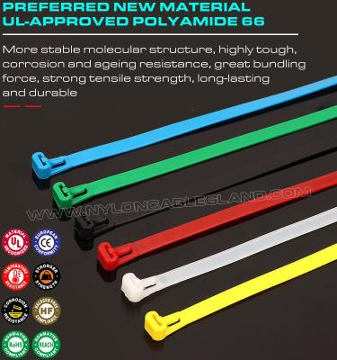 Cina Cappella a cravatta liberabile in plastica colorata 300mmx7.6, Ø10~82mm cintura regolabile per cavi cintura di cravatta per cavi riutilizzabile (50lbs) Nylon 66, 94V-2 per interni e esterni in vendita