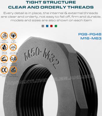 China Hex Plastic Reducers Male to Female Thread PG9~PG48 & Hex Nylon Reducing Bushings Male to Female Thread M16~M63 voor elektrische apparatuur Te koop