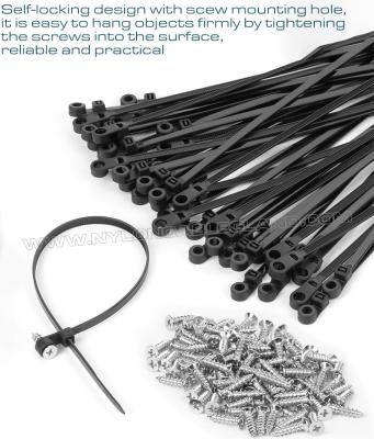 China Nylon (PA)66 Cable Tie with Round Mounting Hole 300mm x 4.8, Screw Mount Plastic Cable Tie (50lbs) Mountable Head Zip Tie for Hanging Objects for sale