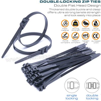 Cina Fascette fermacavi a doppia chiusura / fascette serrafili a doppia testa piatta, nere, nylon (PA) 6.6, 760x9mm, 110lbs, 500N, Ø20~220mm, uso esterno in vendita