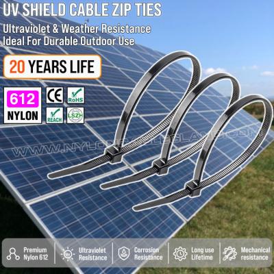 China Nylon 612 (Polyamide 612) UV Shield Cable Tie 200mm x 4.8 (Ø 3-50mm), Weather & Corrosion Resistance, for Solar Installation for sale