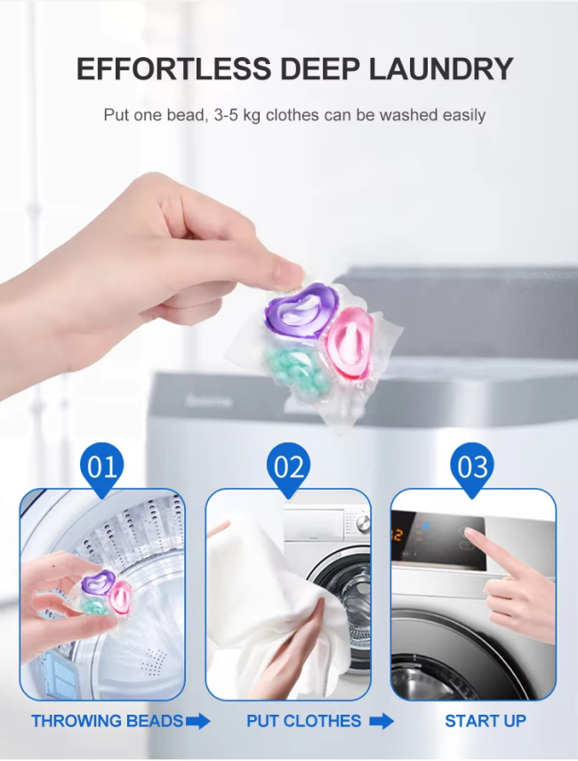 Colorful laundry detergent pods in various shapes