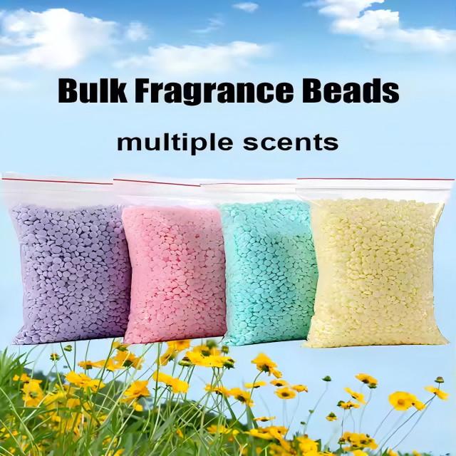 Laundry scent booster beads in various colors