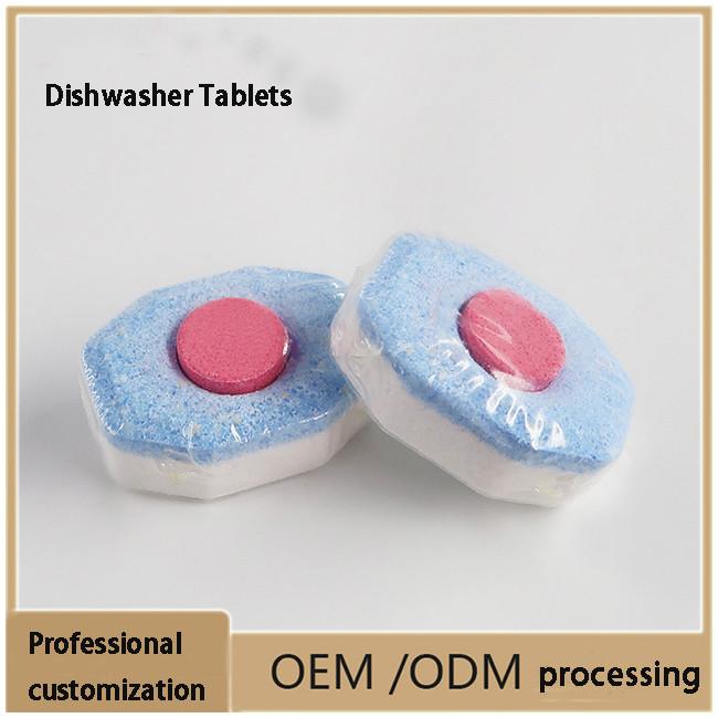 Close-up of lemon-scented dishwasher tablets