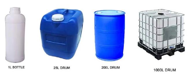 Defoamer product packaging in various container sizes