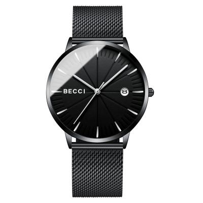 China Luxury OEM Watch Factory Custom Logo Stainless Steel Date Day Mesh/Leather Men Quartz Watch for sale