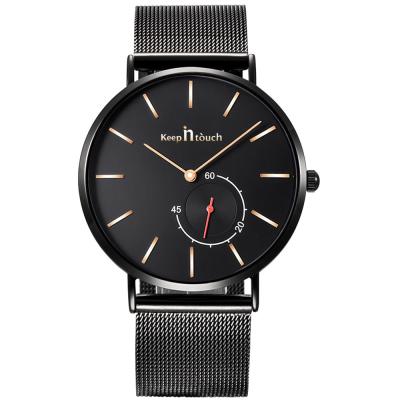 China Fashion men's watch custom stainless steel mesh band ultra-thin case watch quartz genuine leather belt montres with date for sale