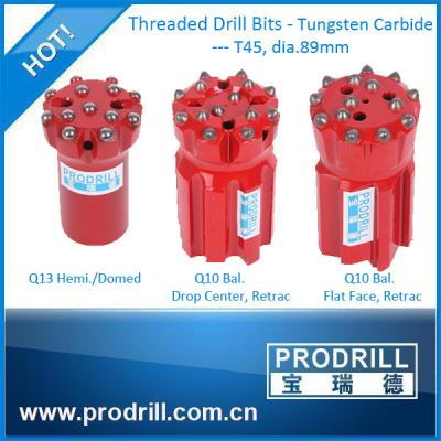 China 89mm T45 Flat Face Retrac Thread Button Bit for Drilling for sale