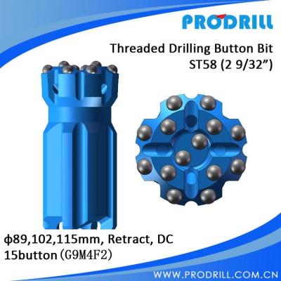 China ST58-89, 102, 115mm Thread button bit，retrac, DC, 15buttons for sale