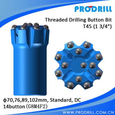 China T45-70, 76, 89, 102mm Thread button bit，DC, 14buttons for sale