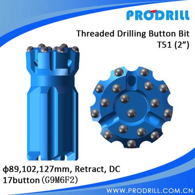 China T51-89，102，,127mm Thread button bit，DC, retrac, 17buttons for sale