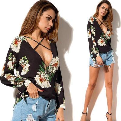 Cina Donne Collo basso Chiffon floreale Top manica lunga in vendita