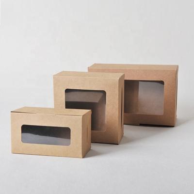 China Kasten des Soem-Kraftpapier-Verpackenkasten-Kraftpapier-kleinen Kuchens mit klarem PVC-Fenster zu verkaufen