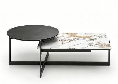 China Modern Commercial Coffee Table Sintered Stone Coffee Table Wood Top Metal Base for sale