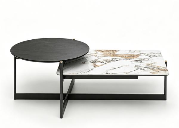 Quality Modern Commercial Coffee Table Sintered Stone Coffee Table Wood Top Metal Base for sale