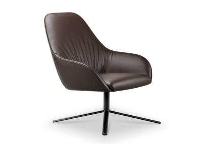 China Top Grain Commercial Lounge Chair Brown Leather Swivel Chair 4 Star Base For Bedroom for sale
