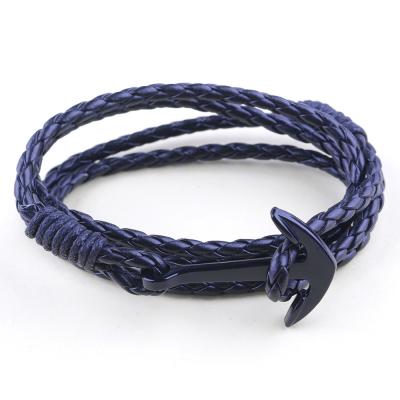 China Newest design luxury silver gold plated leather anchor bracelet for sale