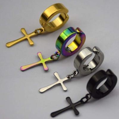 China High quality titanium stainless steel hoop earring with cross pendant for sale