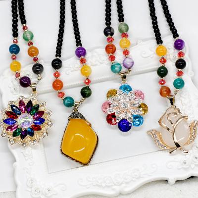China Luxury design elegant mutil colored bead brass sweater necklace for banquel and party for sale