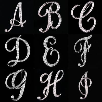 China Simple style fashion silver plated  crystal alphabet&letter  brooch for sale