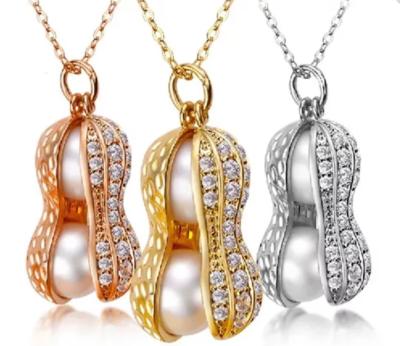 China Hot peanut shape gold silver plated  design shining crystal pearl pendant necklace for sale
