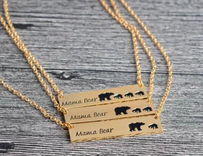 China Personalized brass bar heart shape  engarved letters gold silver plated  pendant necklace for sale