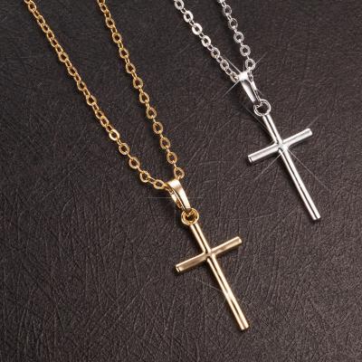 China 925 silver simple design gold/silver plated cross pendant necklace for sale