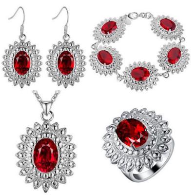 China Wholesale price luxury silver plated big zircon bracelet /ring/ necklace /earring jewelry set for women for sale