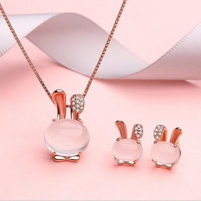 China Rabbit animals design rose gold plated necklace/earring jewelry sets for girls and women for sale