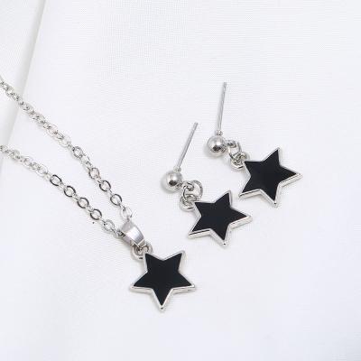 China Silver plated red heart &black star pendant necklace/ earring jewelry sets for girls for sale