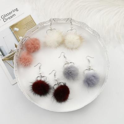 China Lovely design colorful fur pendant drop dangle earring for girls for sale