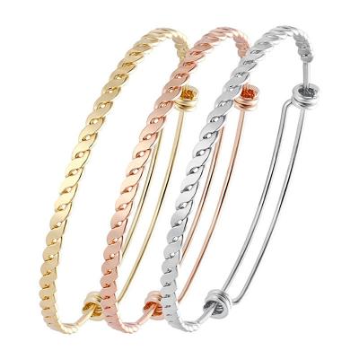 China Stainless steel simple design gold/silver/rose  plated adjustable bangle for sale
