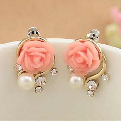 China Pink/red/white flower beautiful in design silver gold plated stud earrings with pearl and crystal for sale
